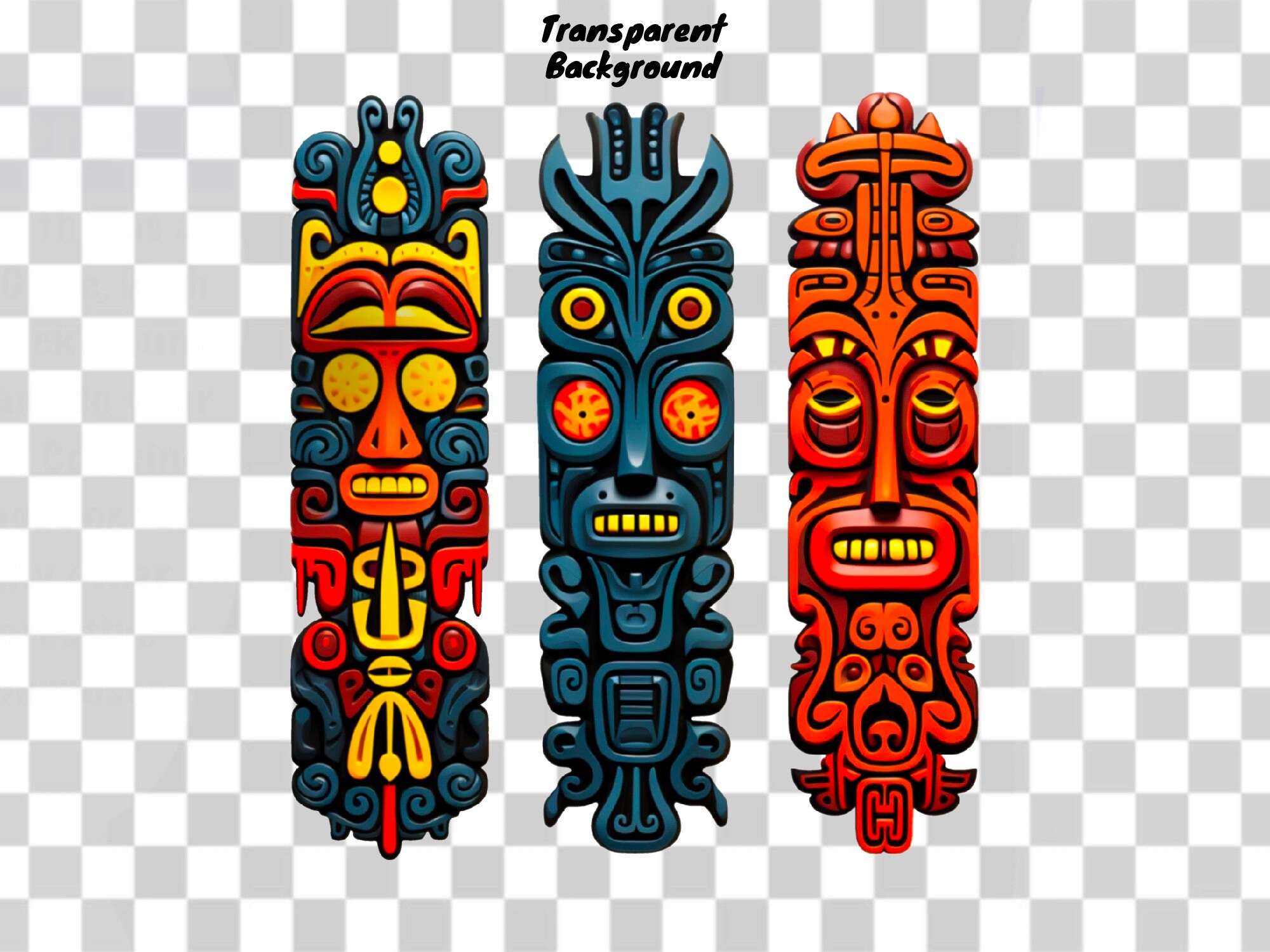 Aztec Png Aztec Totems Png Colorful Aztec Clipart Design of - Etsy