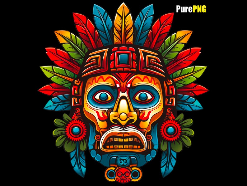 Aztec Png Aztec Mask With Wide Eyes Png Colorful Aztec Clipart Design ...