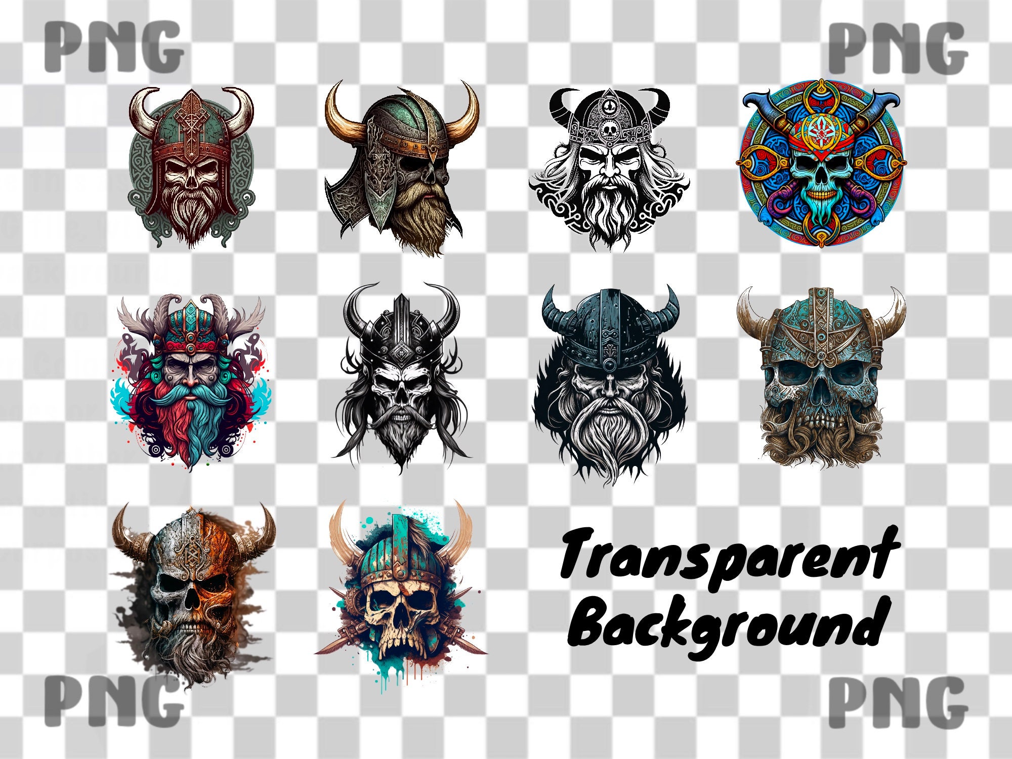 Viking Png Set of 10 Viking Skull Transparent Background Png for ...