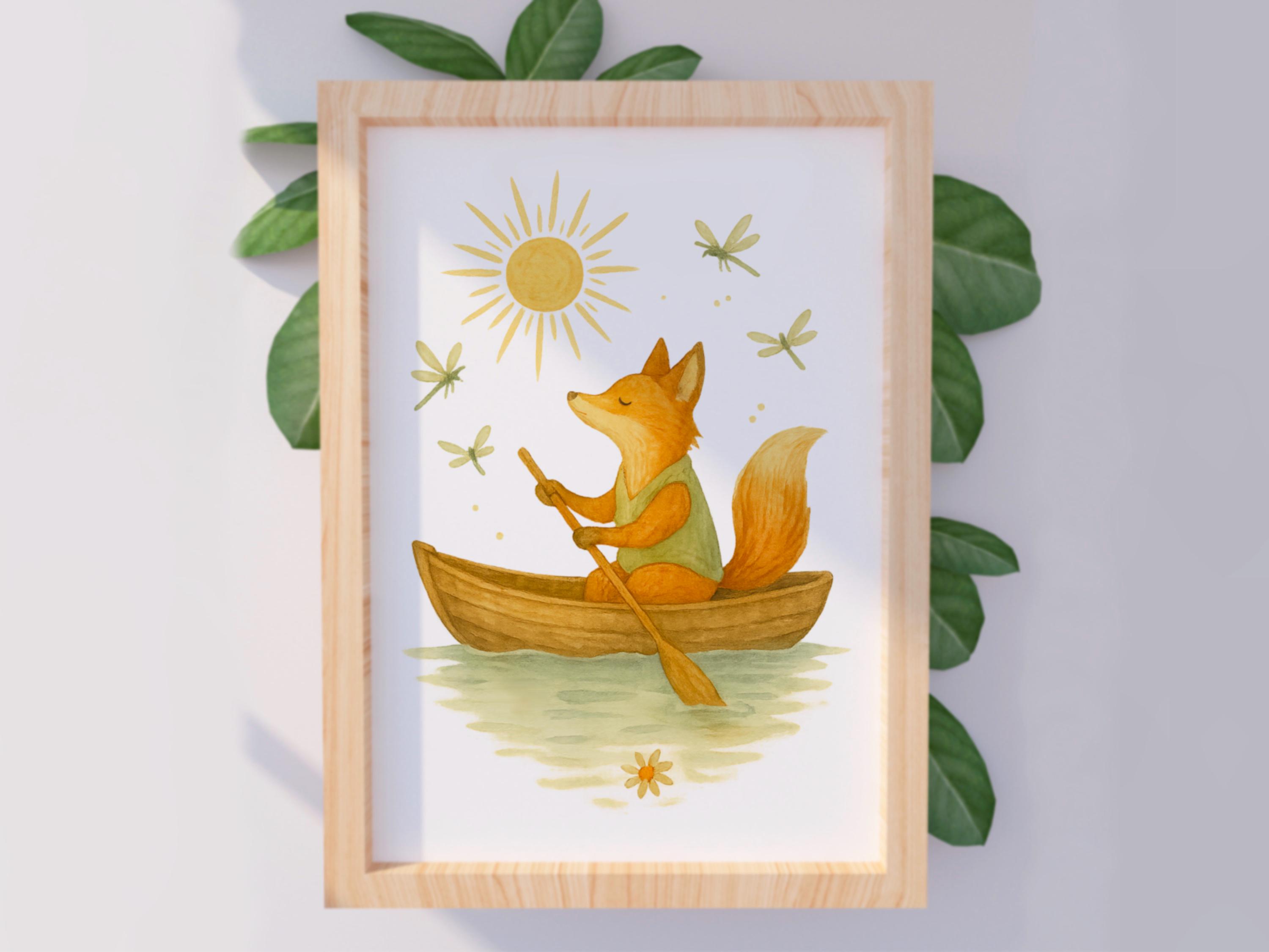 Cottagecore Fox PNG: Whimsical Rowing Boat Clipart (digital Download ...