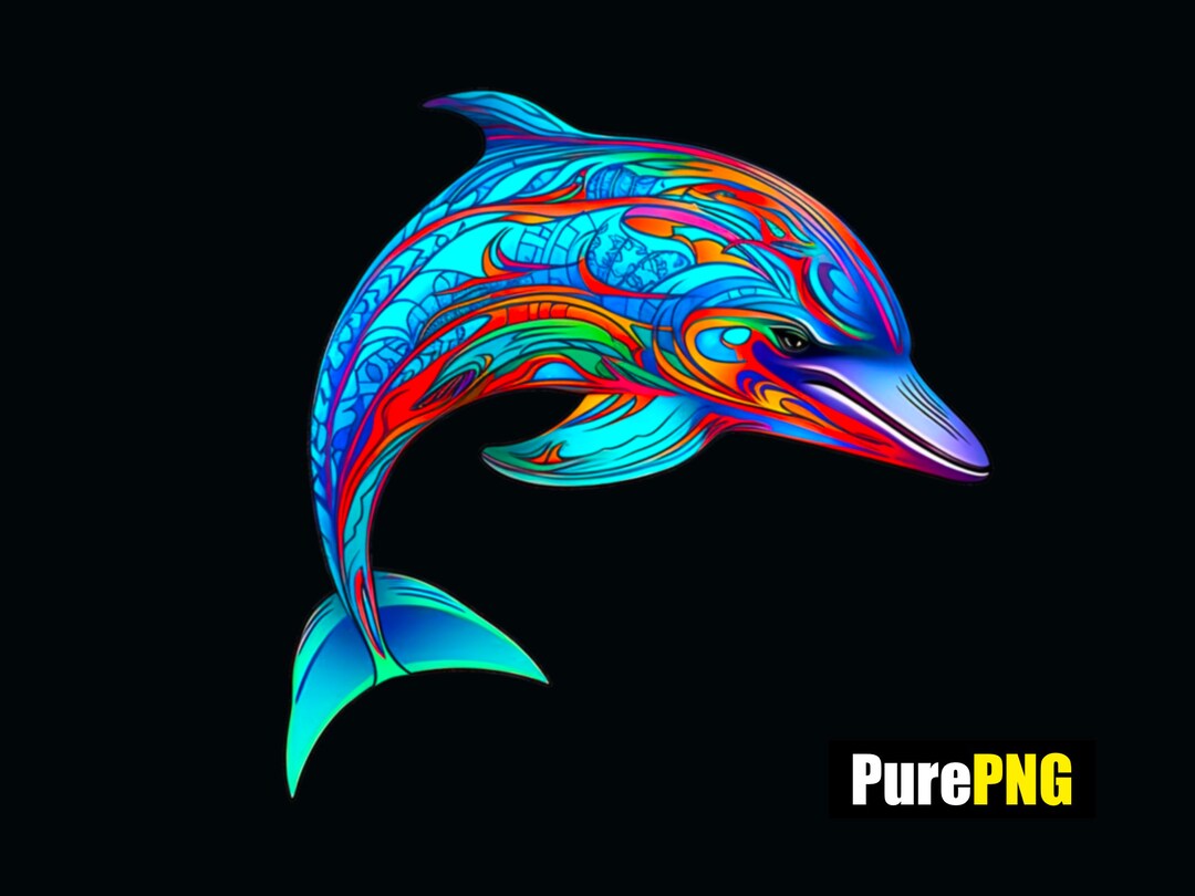 Colorful Dolphin PNG: Sublimation Design, Sea Animal Clipart (digital ...