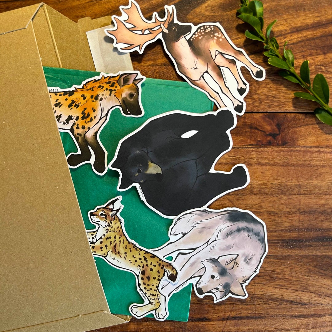 Wildlife Vinyl Sticker Set, Wolf Hyena Lynx Bear and Deer, Furry Laptop ...