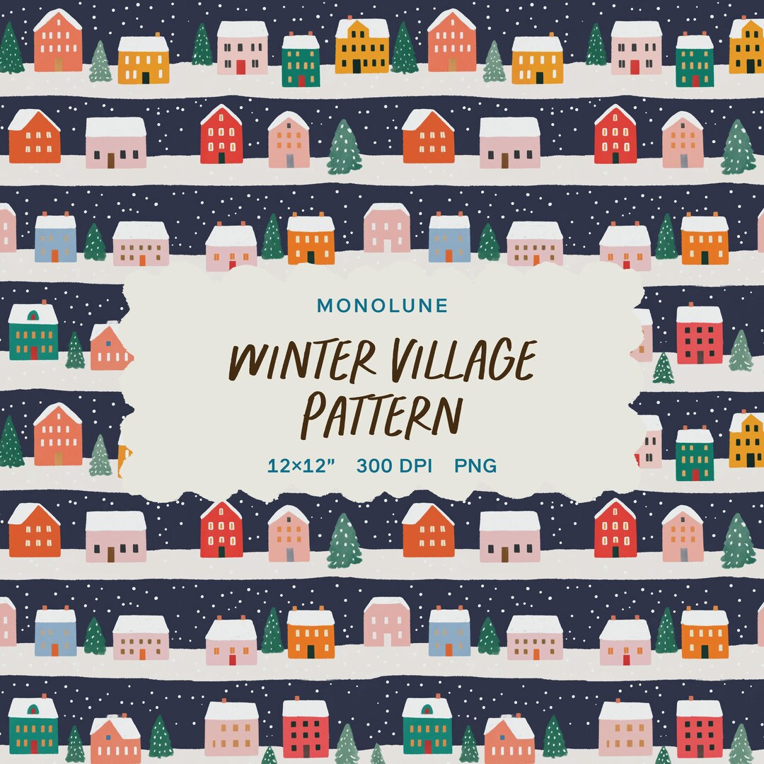 Winter Village Seamless Pattern PNG, Christmas Houses and Snow Trees ...