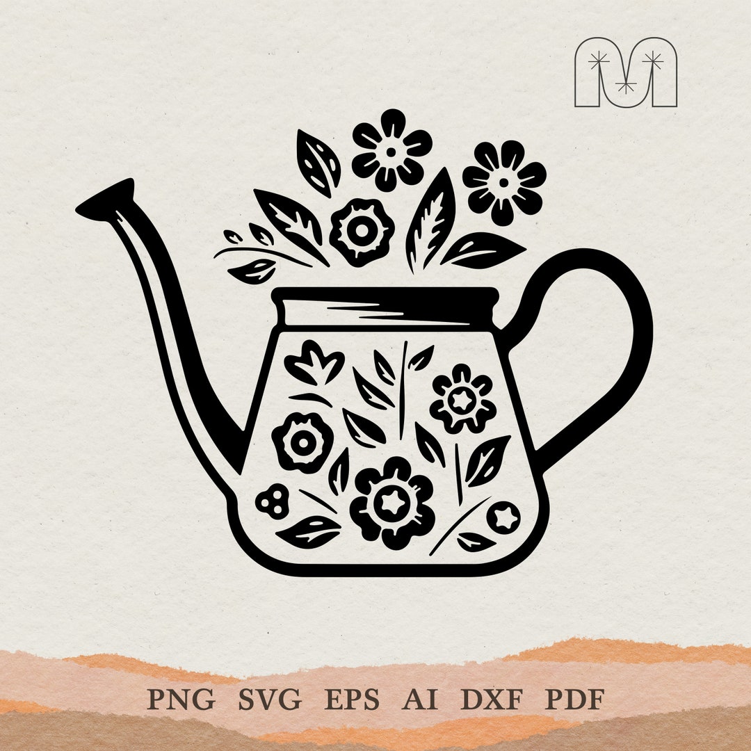 Coffee Pot SVG, Coffee PNG, Folk Art Silhouette SVG, Flower Svg, Flower ...