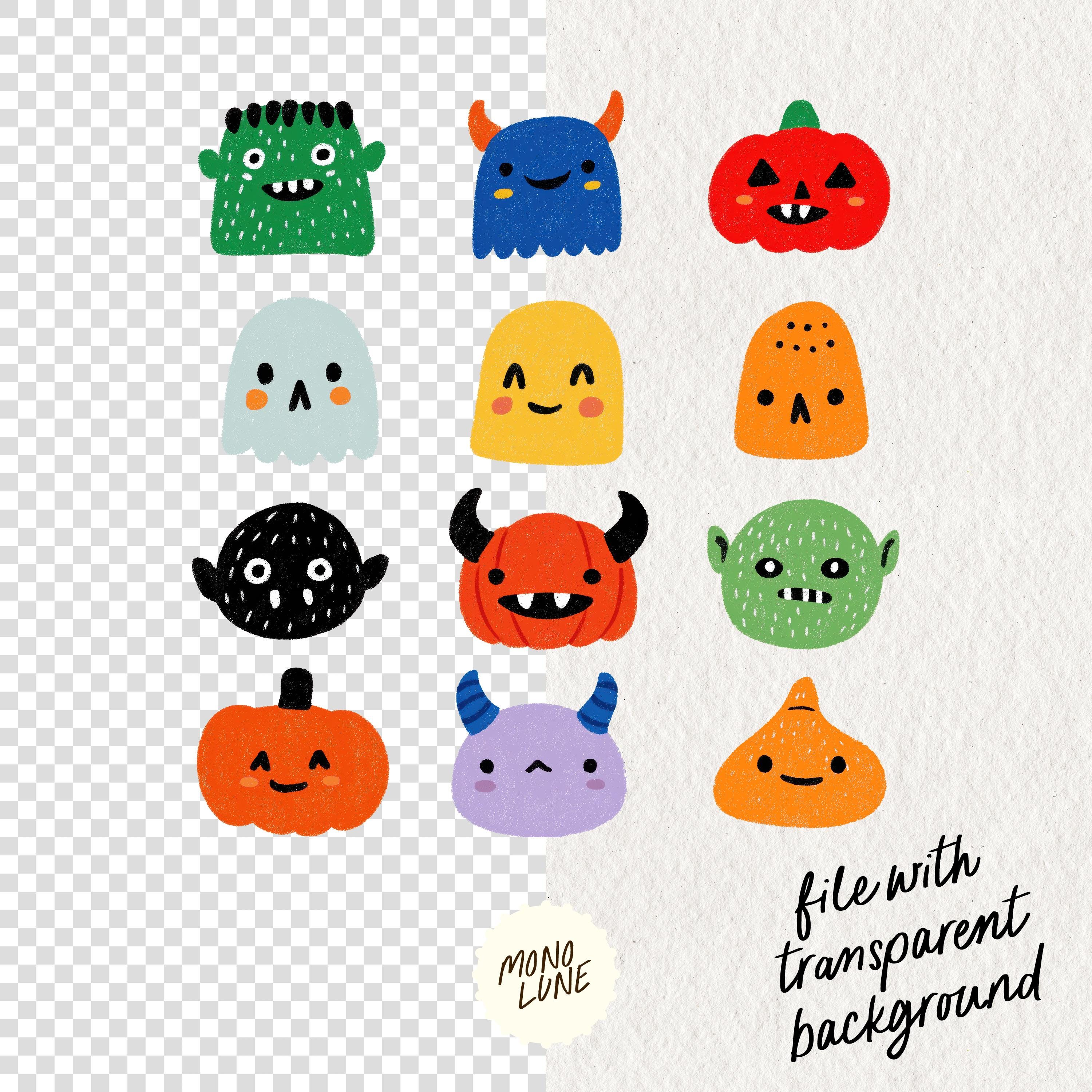 Cute Halloween Characters Clipart PNG, Digital Download, Hand-drawn ...