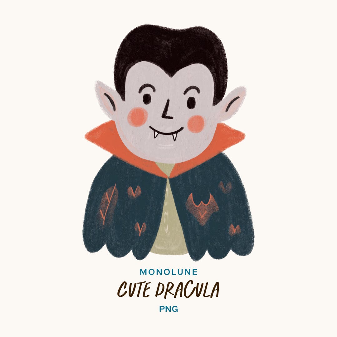 Cute Dracula Clipart PNG, Funny Vampire Illustration With Bat Cape and ...