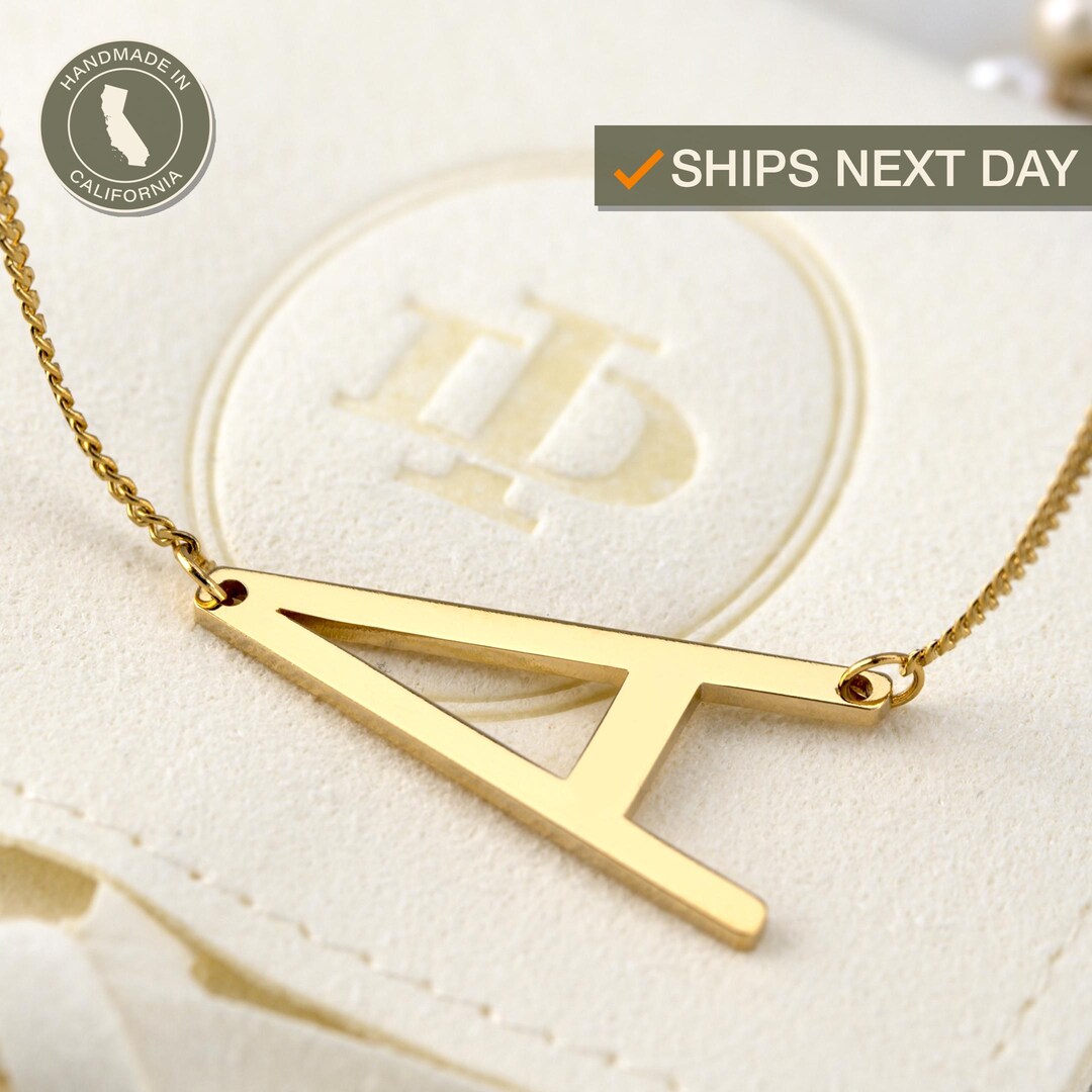Large Sideways Initial Necklace 18K Gold Plated • Handmade Minimalist ...
