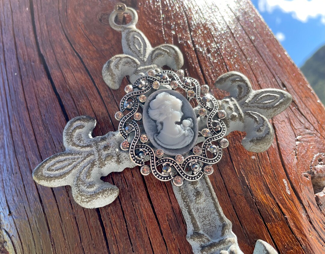 Fleur-de-lis Wall Cross, Cross, Cast Iron Cross, Rhinestone Cross ...