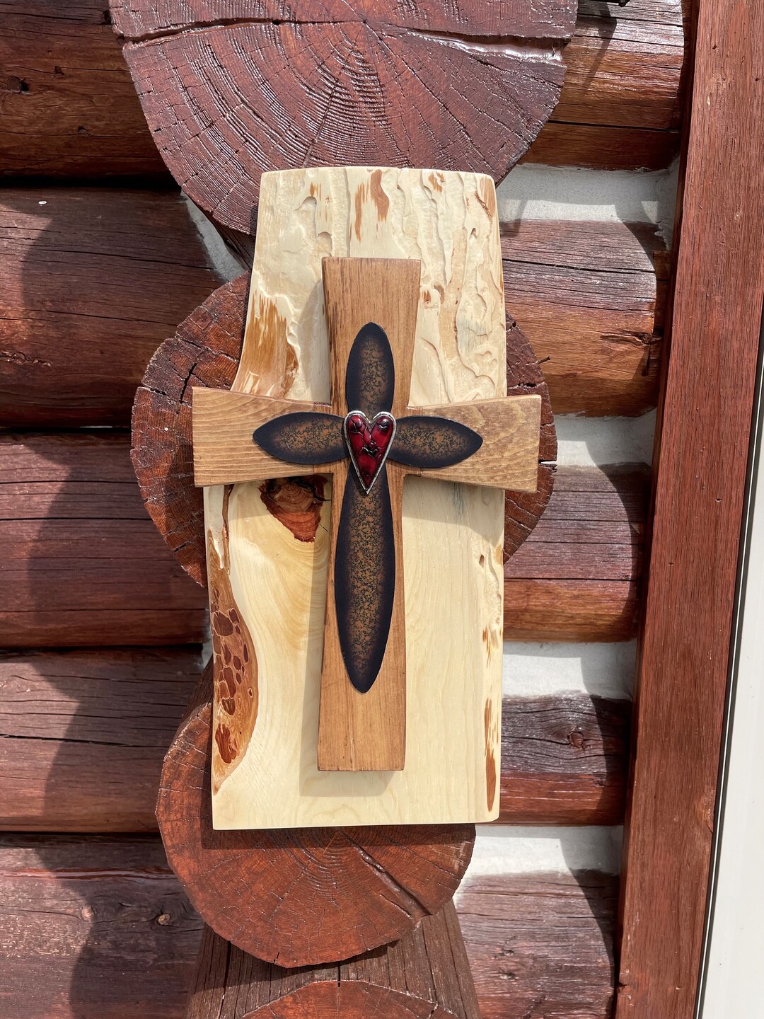 Reclaimed Wood Cross, Wood Wall Cross, Wood Slice Cross, Live Edge ...