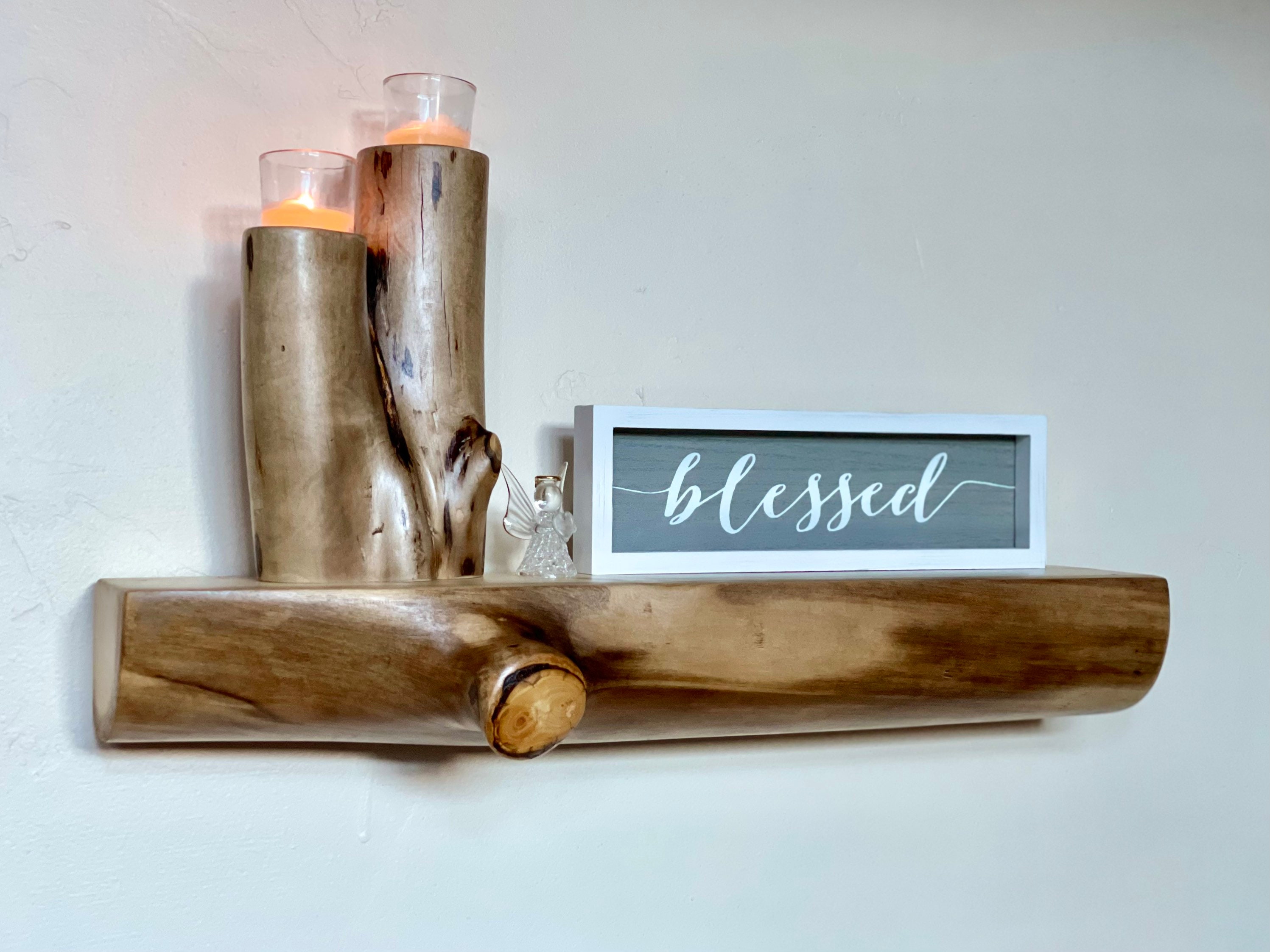 Floating Wall Shelf, Wall Shelf, Wood Shelf, Half Log Shelf, Rustic ...