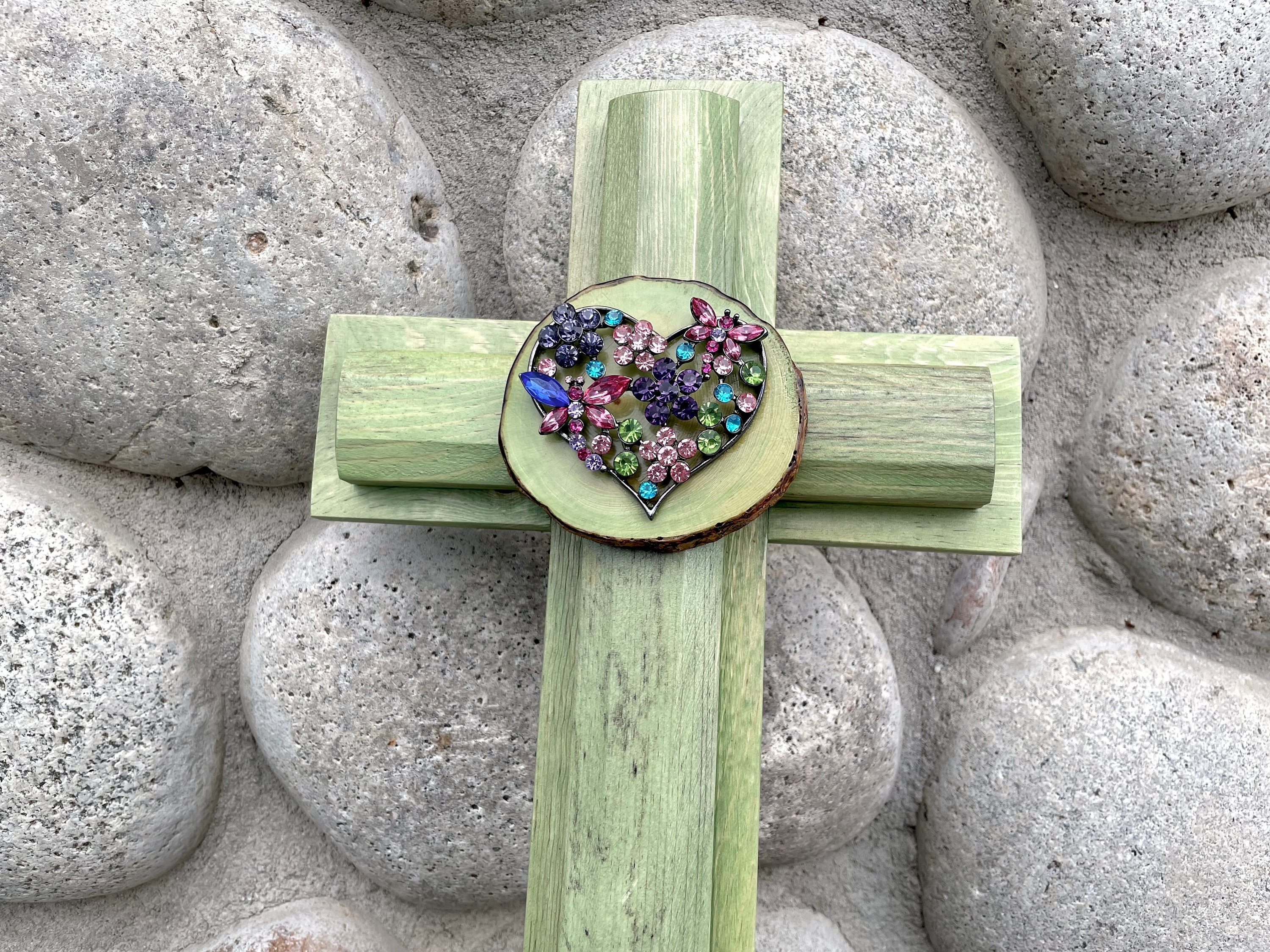 Heart Wood Cross Wood Wall Cross Wood Slice Cross Layered - Etsy