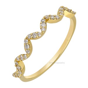 Diamond Wavy Ring, Diamond Wave Stackable Ring, Half Eternity Band, 14k ...