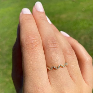 Diamond Wavy Ring, Diamond Wave Stackable Ring, Half Eternity Band, 14k ...