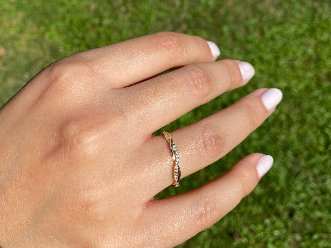 Diamond Wedding Ring 14 K Solid Gold Infinity Band Half | Etsy