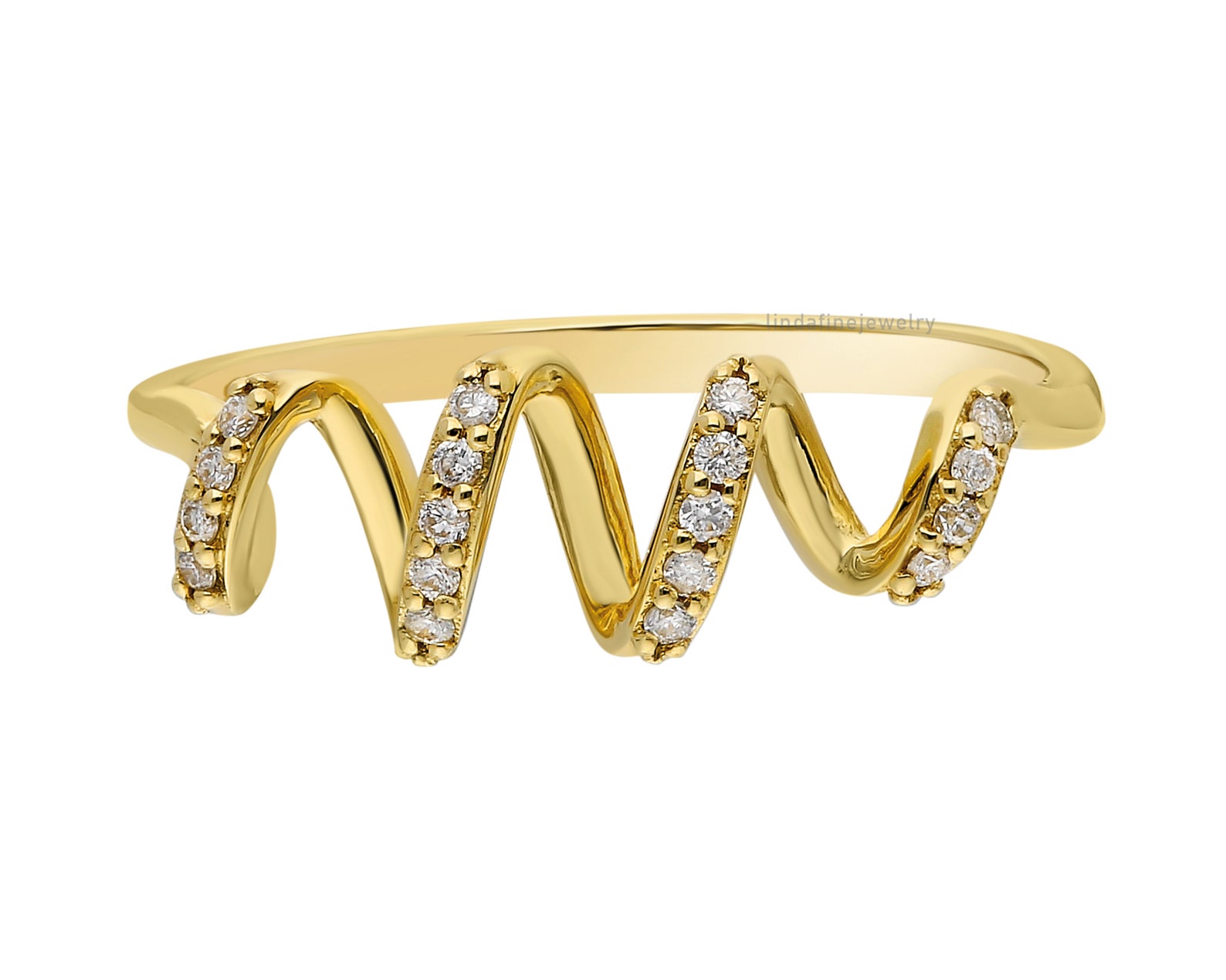 Diamond Ring in 14k Gold Zig Zag Shape Ring Half Eternity | Etsy