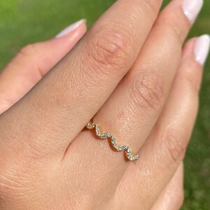 Diamond Wavy Ring, Diamond Wave Stackable Ring, Half Eternity Band, 14k ...