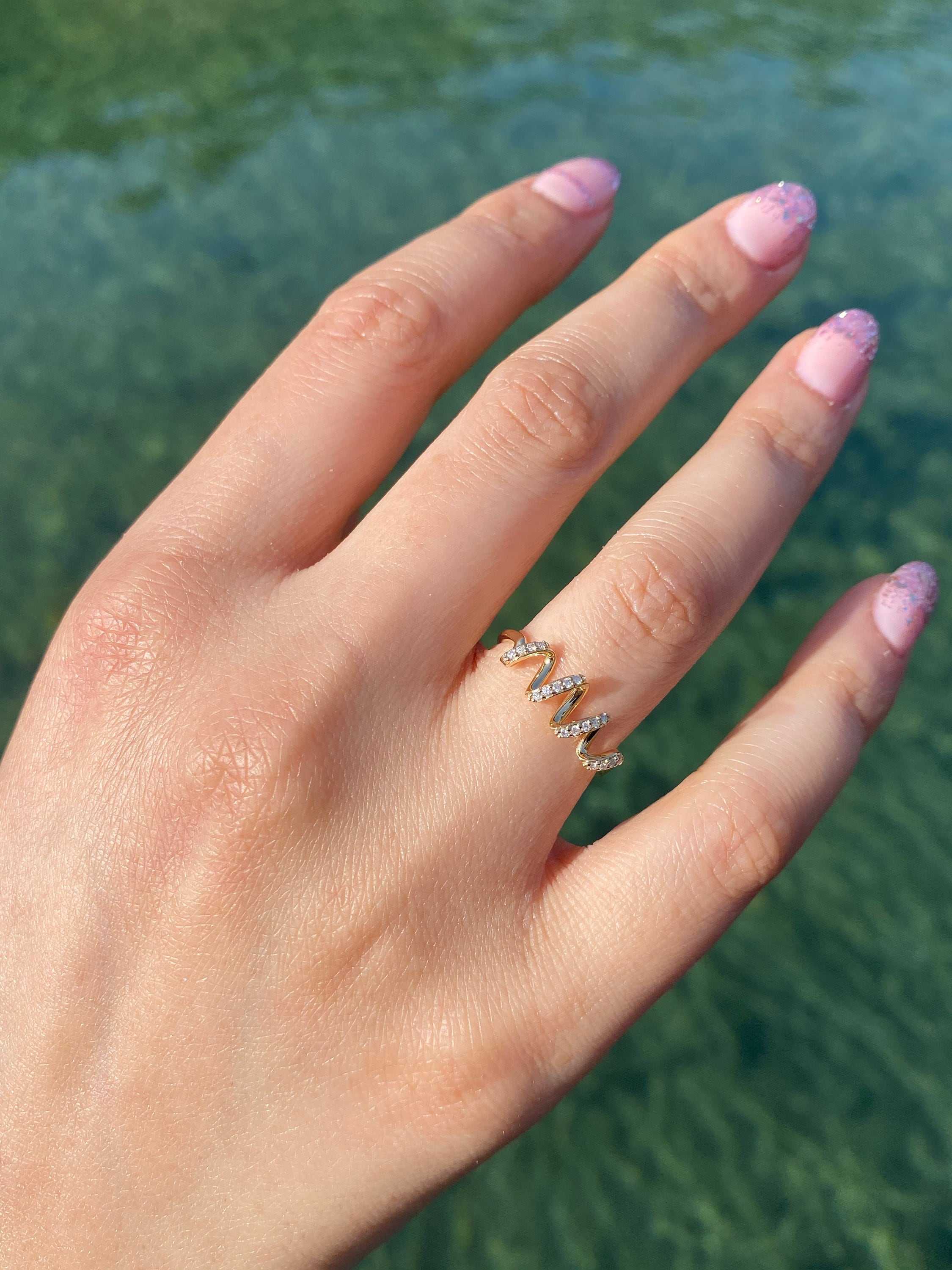 Diamond Ring in 14k Gold Zig Zag Shape Ring Half Eternity | Etsy