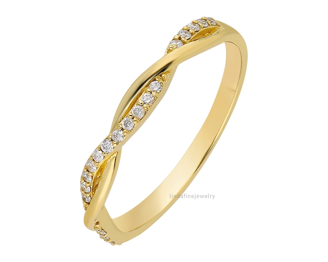 Diamond Wedding Ring 14 K Solid Gold Infinity Band Half | Etsy