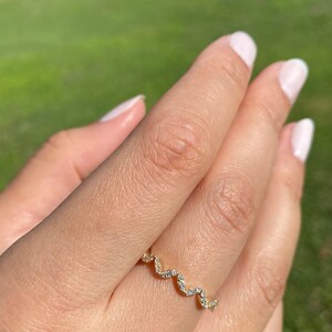 Diamond Wavy Ring, Diamond Wave Stackable Ring, Half Eternity Band, 14k ...