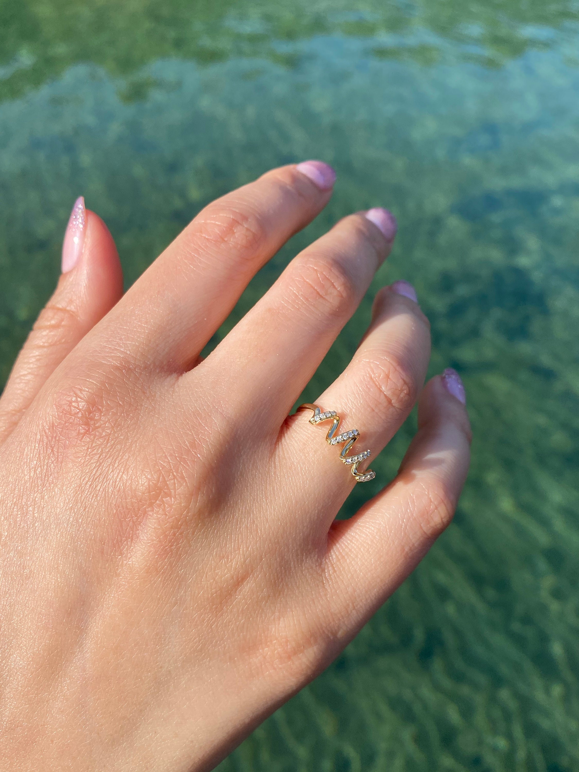 Diamond Ring in 14k Gold Zig Zag Shape Ring Half Eternity | Etsy