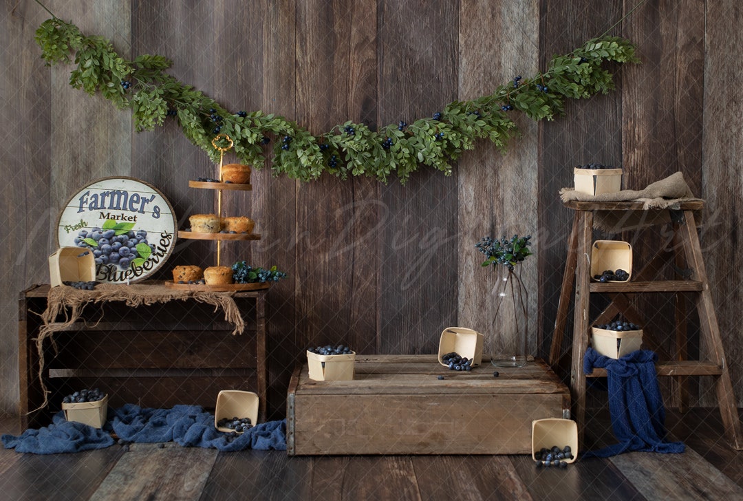Farmers Market Digital Backdrop, Blueberry Digital Backdrop, Digital ...