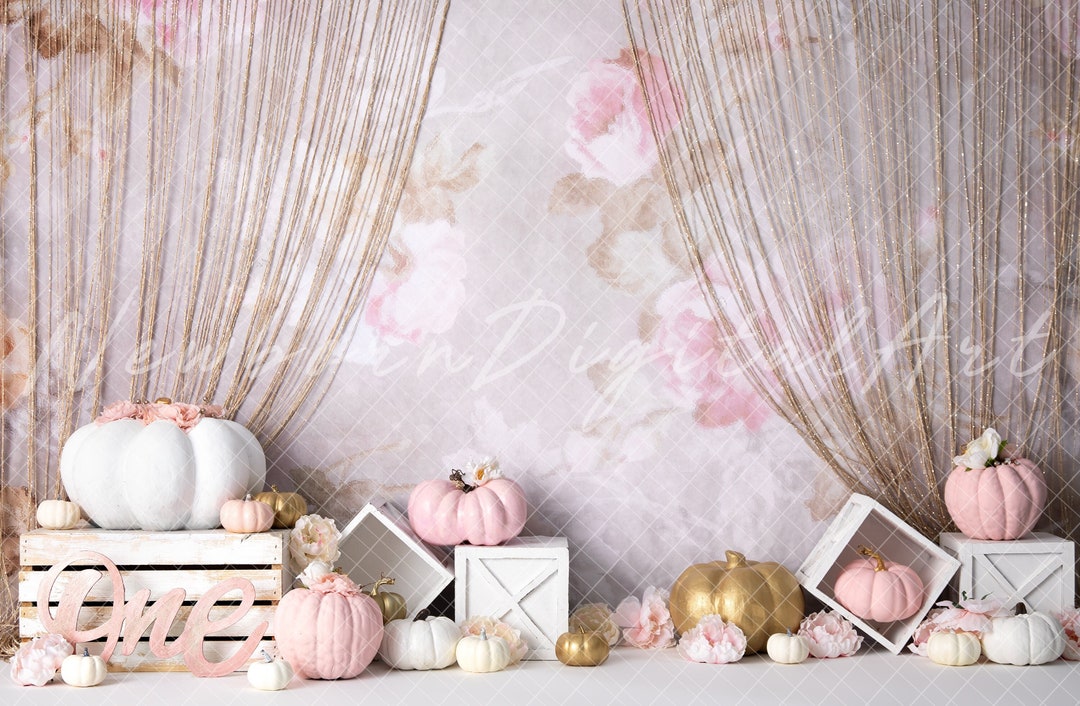Pink Pumpkin Backdrop, Fall Girl Digital Backdrop, Digital Backdrop ...