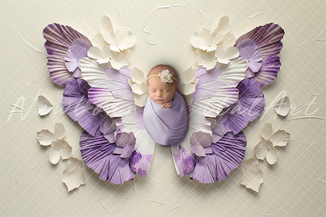 Purple Butterfly Wings Newborn Digital Backdrop, Newborn Angel Wings ...