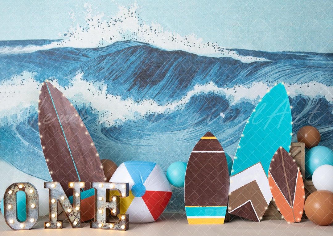 The Big One Backdrop, Surfing Backdrop, Digital Background, Printable ...