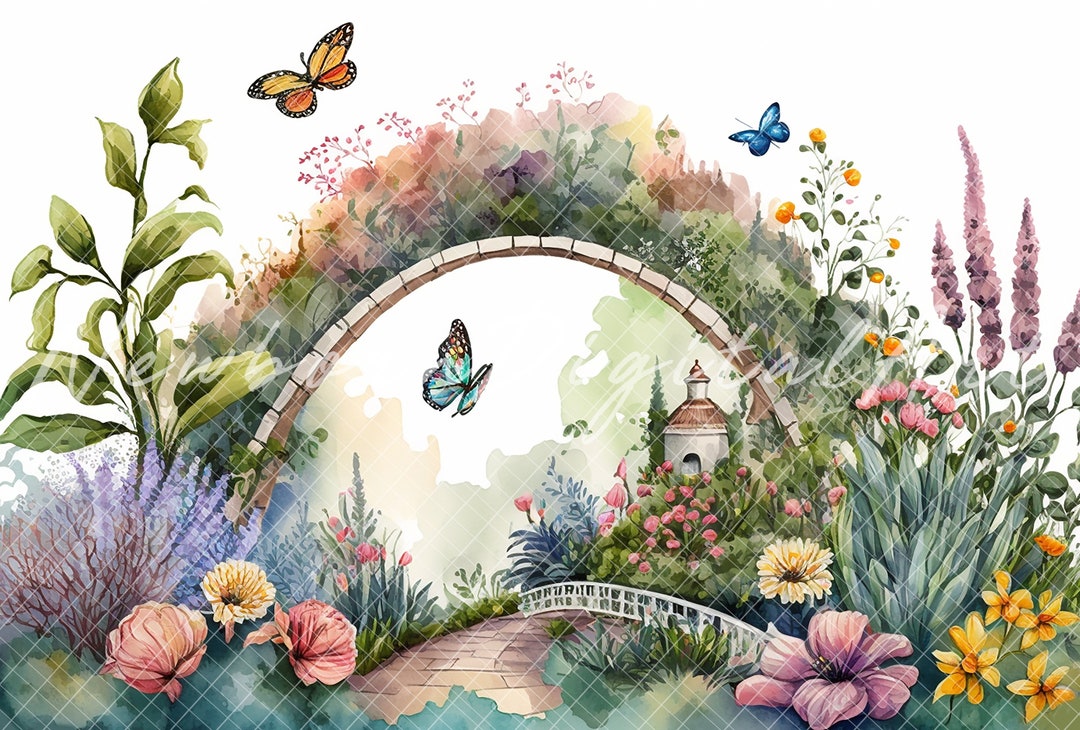 Butterfly Garden Backdrop, Butterfly Backdrop, Garden Background ...