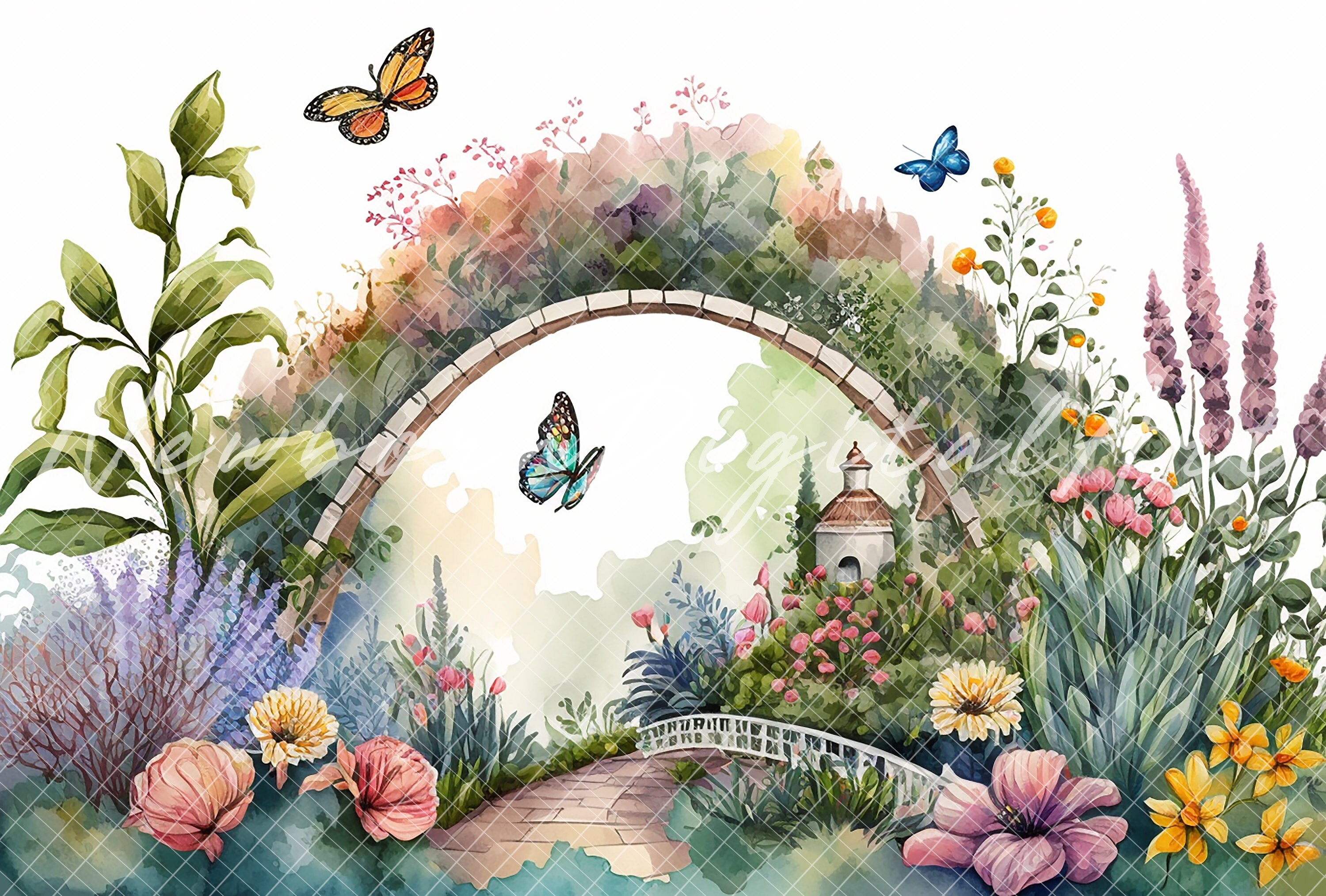 Butterfly Garden Backdrop, Butterfly Backdrop, Garden Background ...