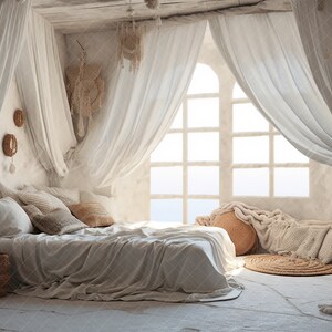 Boho Room Digital Backdrop, Bed Backdrop, Boho Background, White Boho ...