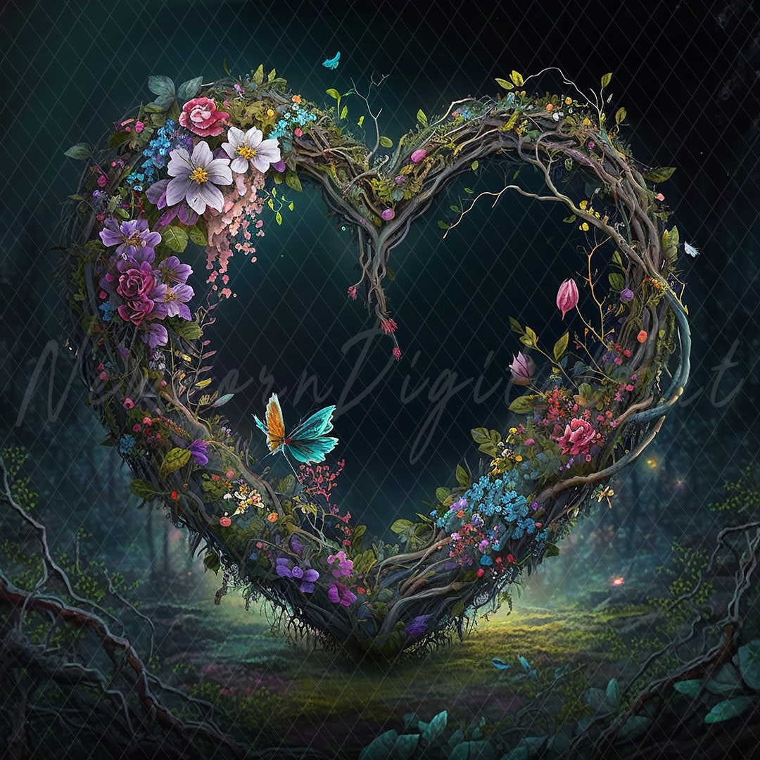 Enchanted Heart Backdrop, Woodland Backdrop, Fairy Background, Digital ...