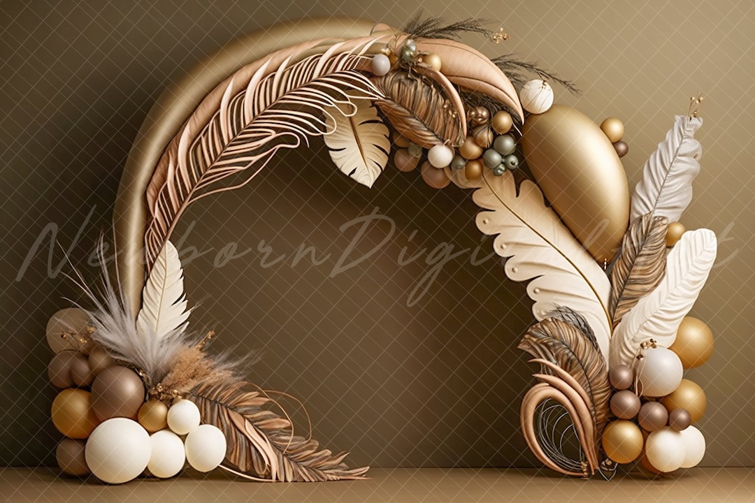 Boho Feather Backdrop, Boho Backdrop, Printable Backdrop, Cake Smash ...