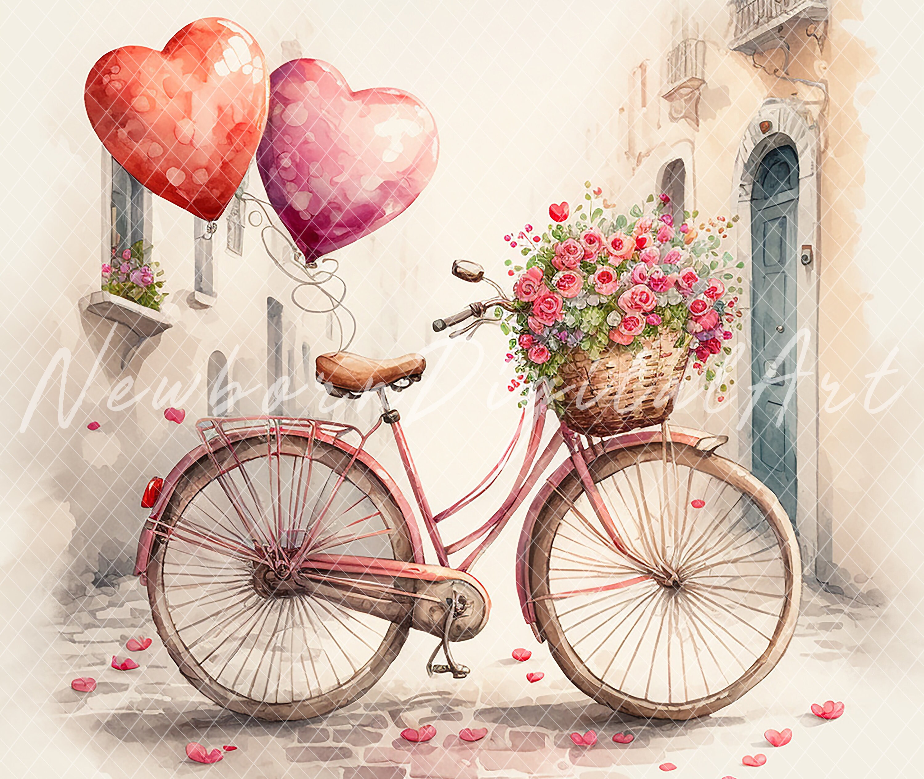 Valentine Bike Backdrop, Heart Balloon Backdrop, Digital, Printable ...