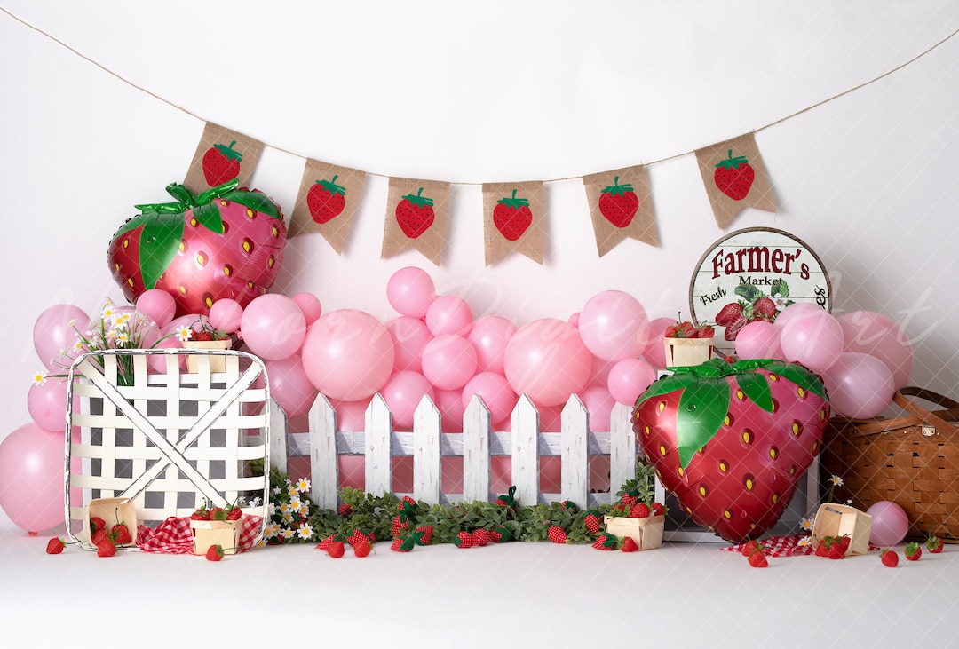 Strawberry Backdrop, Strawberry Cake Smash Backdrop, Digital Background ...