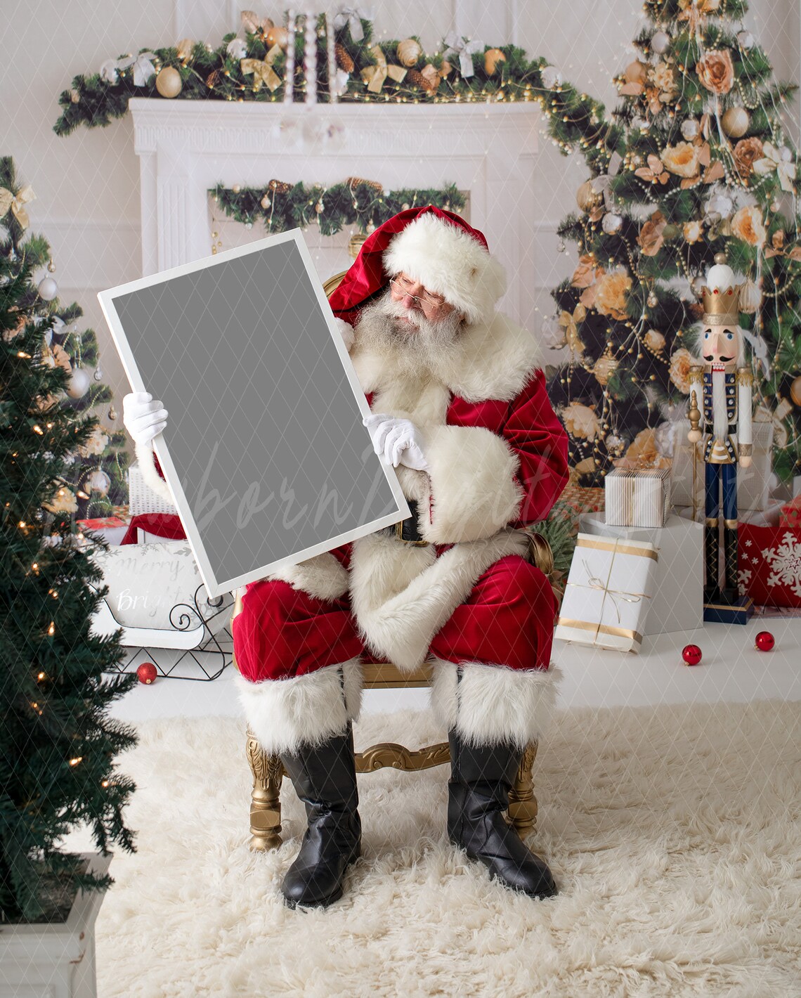 Santa Picture Frame Digital Backdrop Christmas Backdrop - Etsy