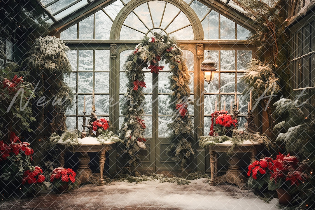 Christmas Backdrop, Winter Backdrop, Christmas Greenhouse Digital ...
