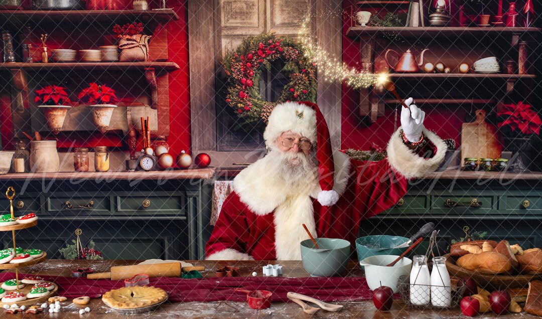 Santa Baking Kitchen Digital Backdrop, for Photographers, Christmas ...