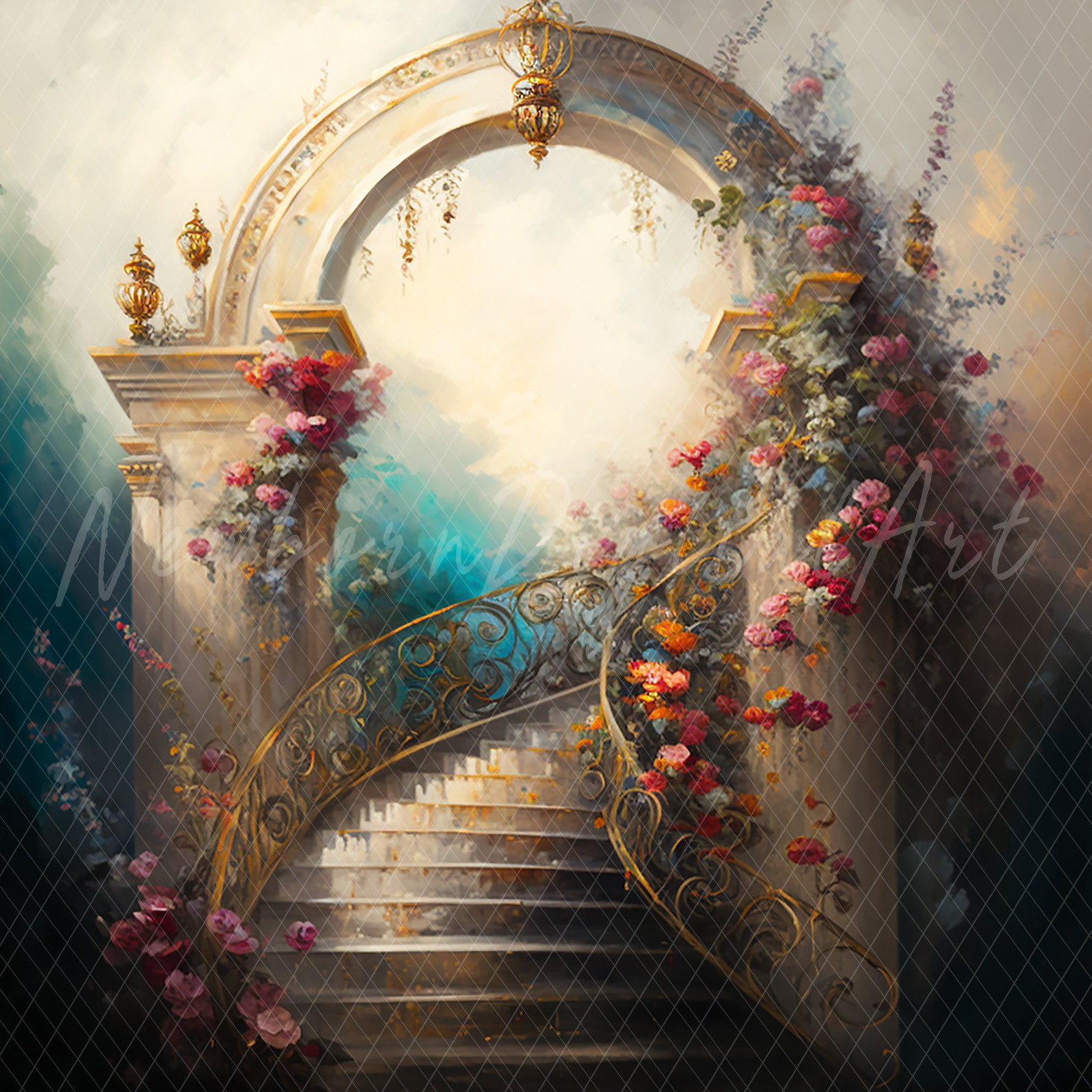 Staircase Backdrop, Stairs to Heaven, Enchanted Background, Digital ...