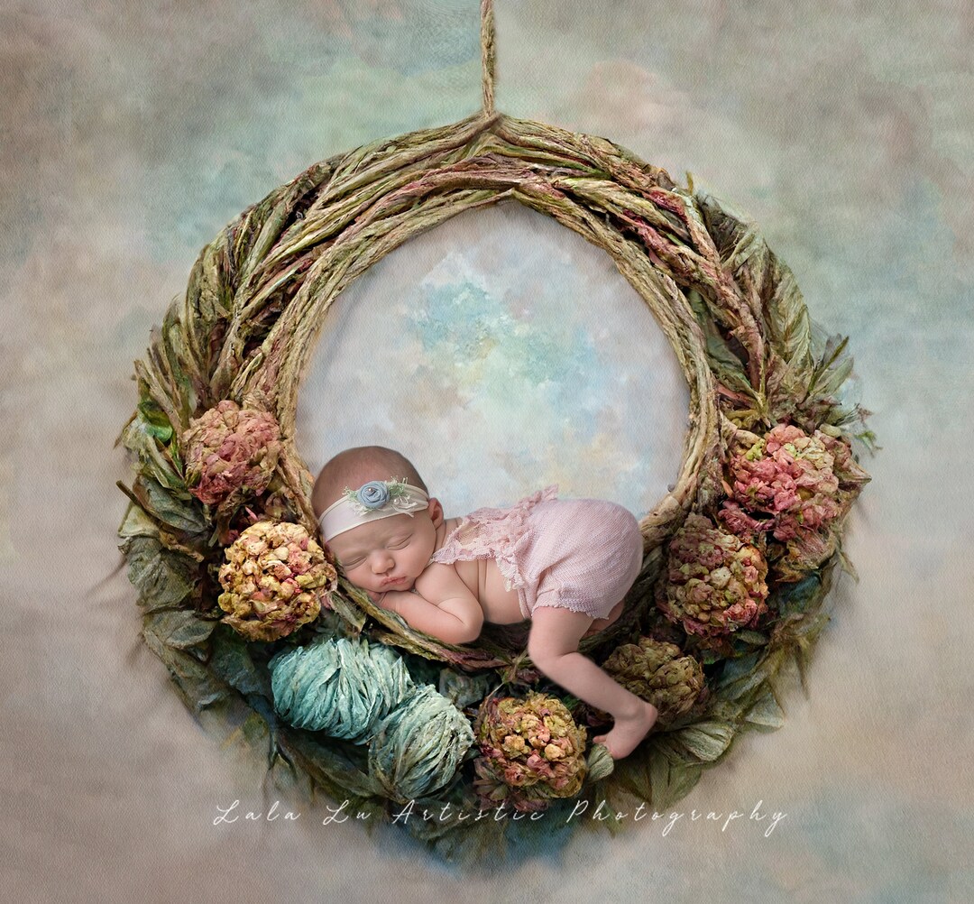 Newborn Boho Digital Backdrop, Baby Digital Backdrop, Floral Wreath ...