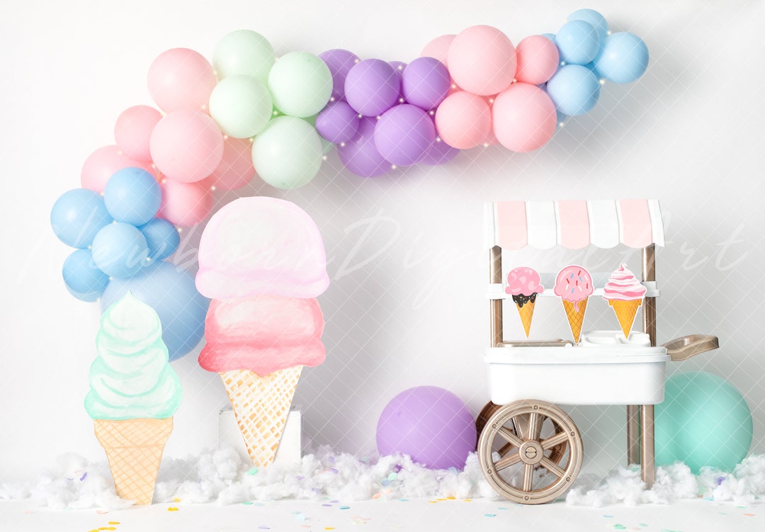 Ice Cream Backdrop, Pastel Ice Cream Backdrop, Digital Backdrop, Sweet ...