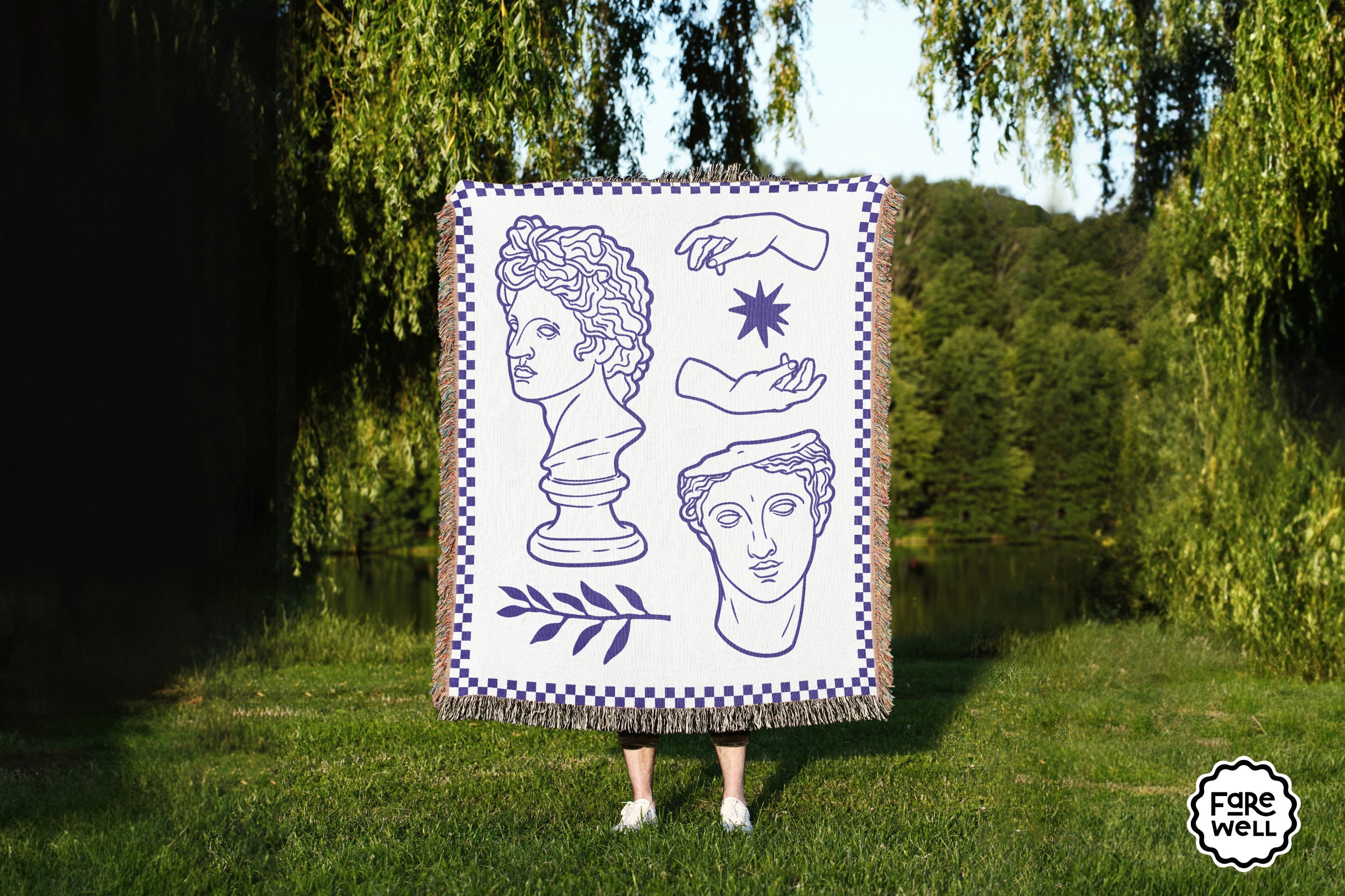 Ancient Greek Sculptures Aesthetic Woven Blanket 100% Cotton Throw ...