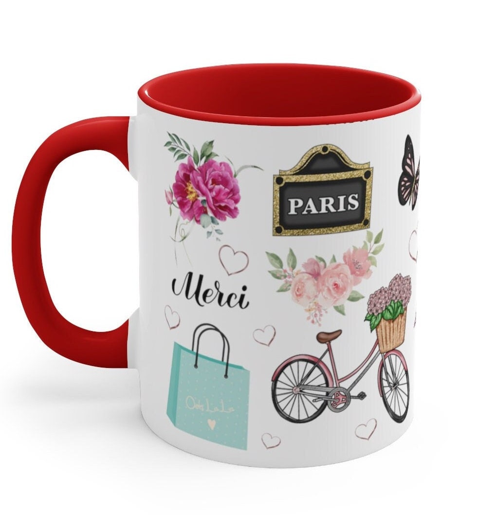 Two-tone Mug, Ooh La La Mug, Merci Mug, Eiffel Tower Mug, Pink Poodle ...