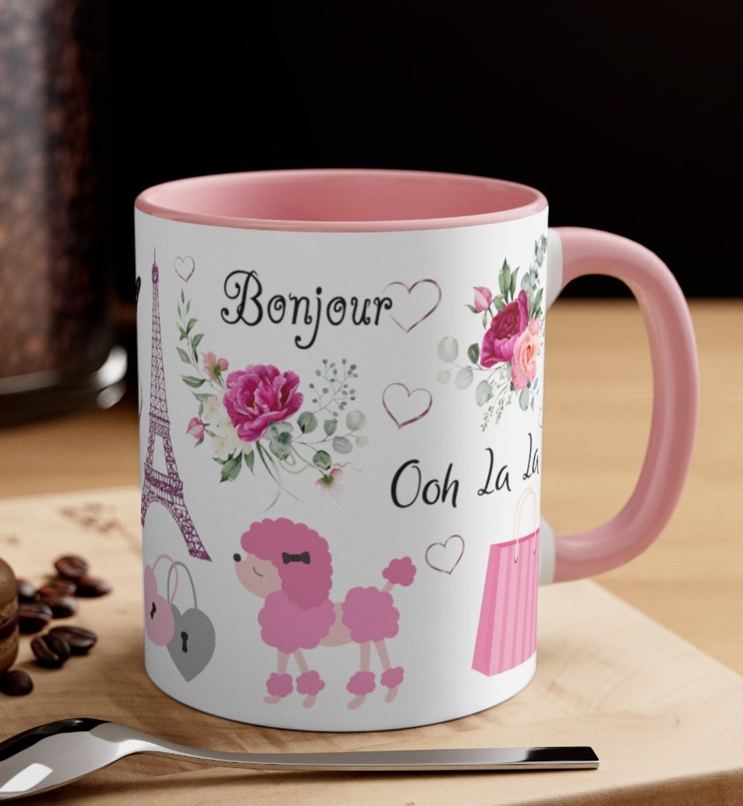Two-tone Mug, Ooh La La Mug, Merci Mug, Eiffel Tower Mug, Pink Poodle ...