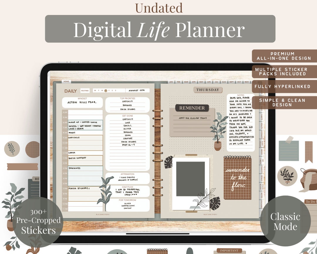 Minimal Boho Digital Life Planner: Undated, Stickers (goodnotes ...