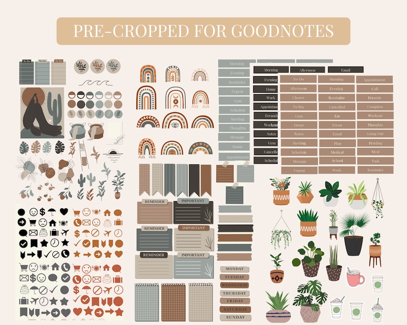 Boho Digital Sticker Pack: 300+ Minimal Planner Stickers (goodnotes ...