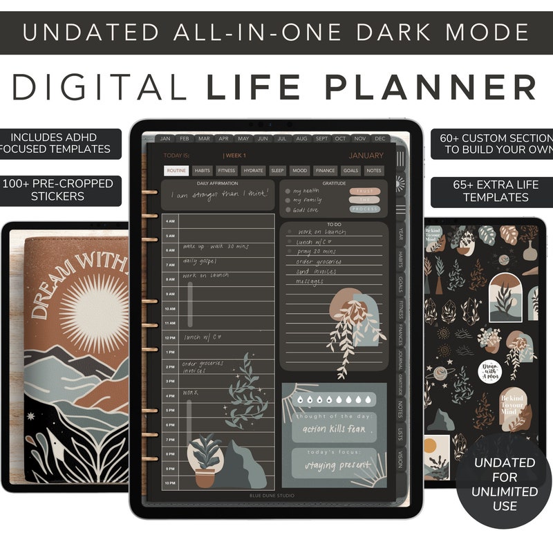 Dark Floral Daily Planner - Etsy