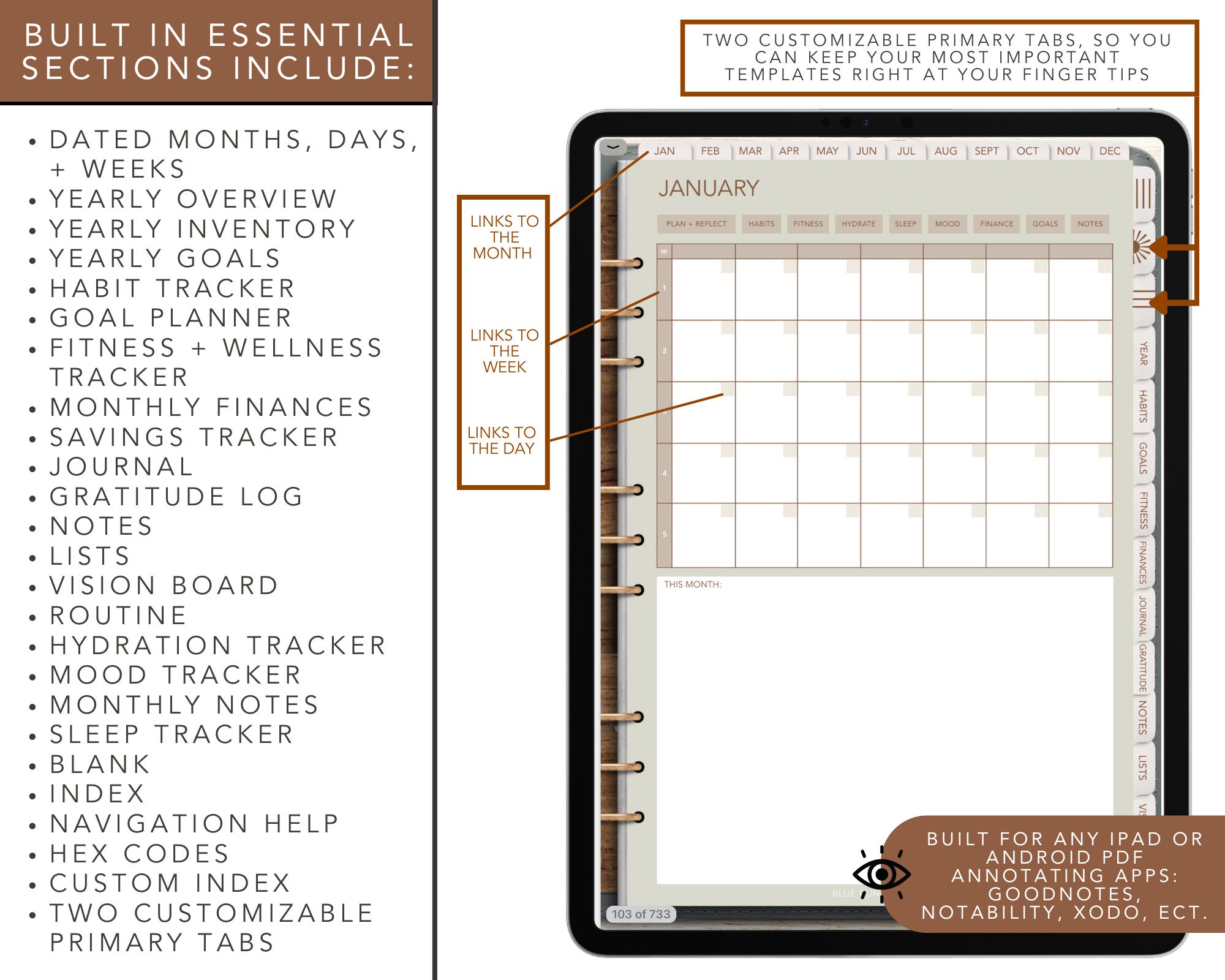 Undated Digital Planner Portrait Boho Minimal Goodnotes - Etsy