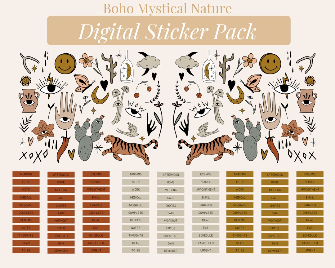 Digital Stickers | Boho Mystic Animal Nature Sticker Pack | iPad ...