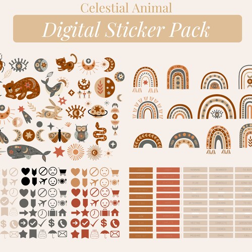 Digital Stickers Boho Mystic Animal Nature Sticker Pack - Etsy